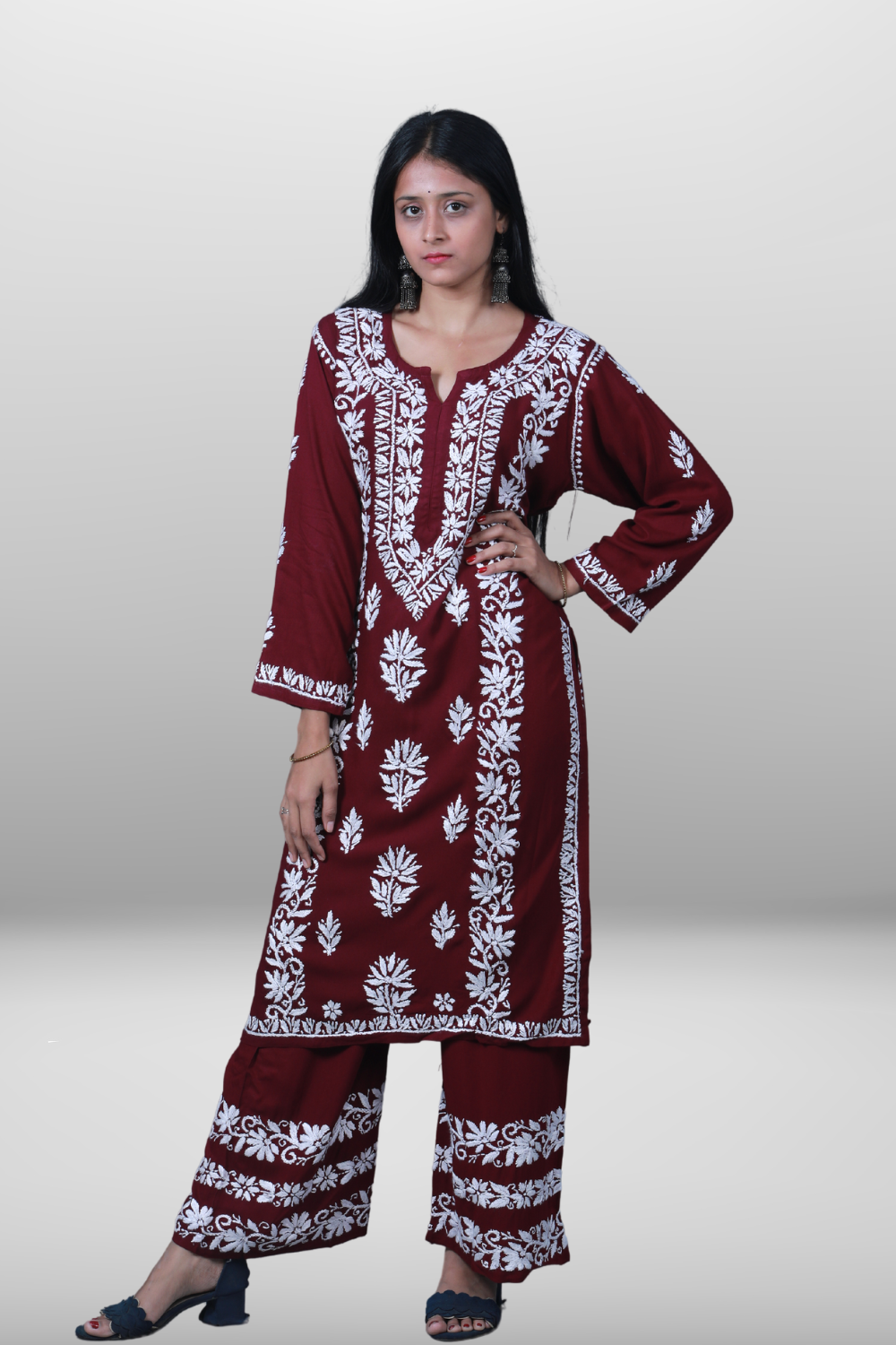 Buy Rayon Chikankari Kurti Palazzo Set Online | Alfaz Fashion